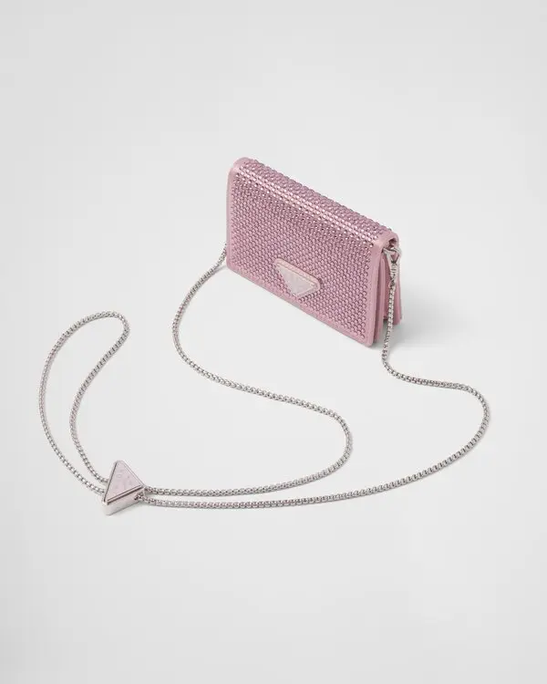 【日本入手困難】Cardholder with shoulder strap and crystals Crystal Cardholder with shoulder strap and crystals | PRADA
